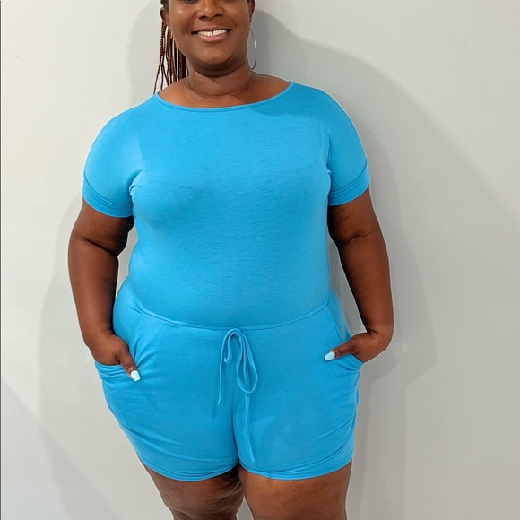 Pants & Jumpsuits | Lexie Blue Curvy Plus Short Romper With Front Tie ...